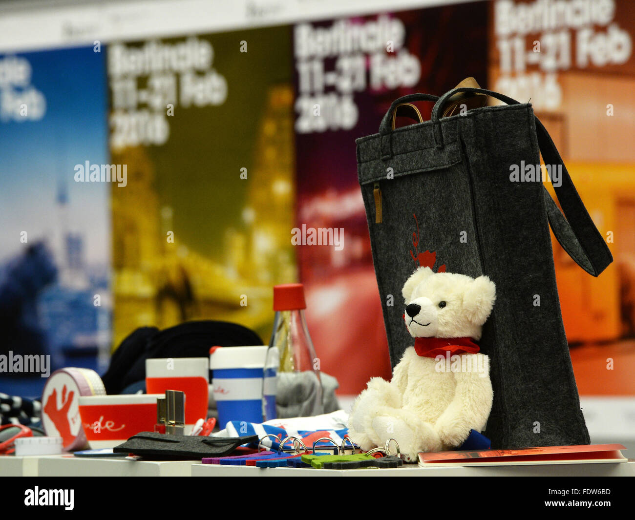 Berlin, Germany. 02nd Feb, 2016. Fan merchandise is presented at the ...
