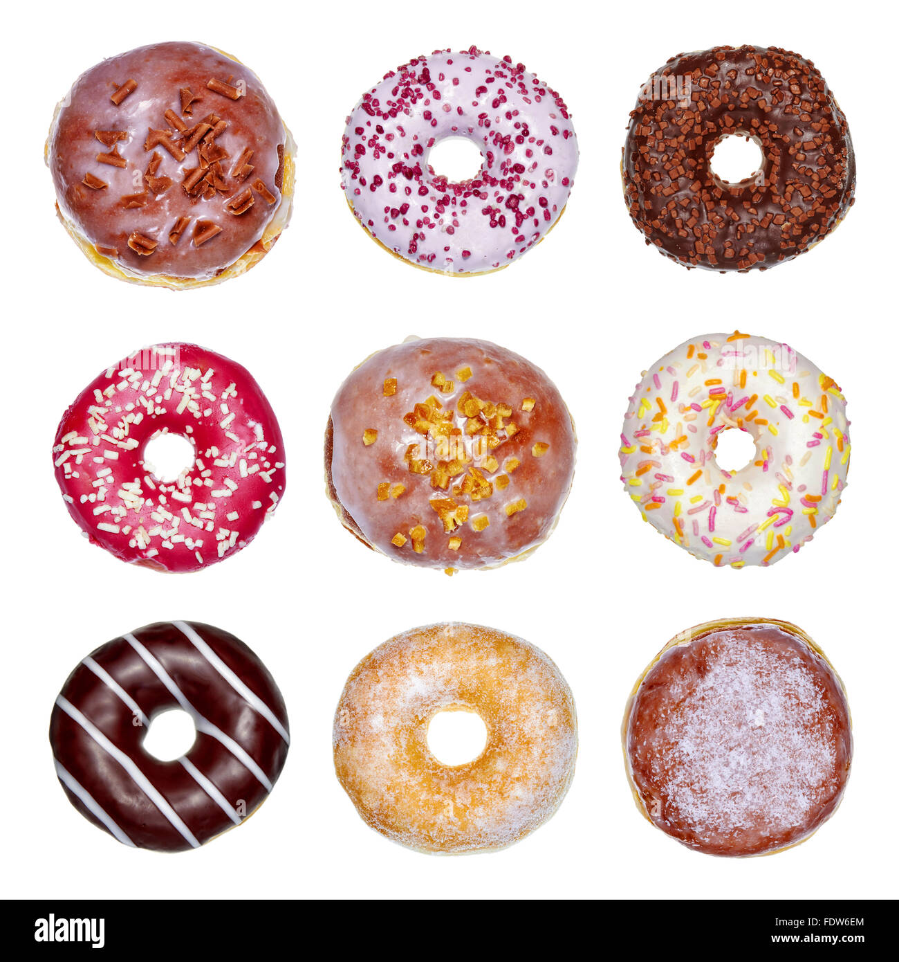 Set of nine different doughnuts isolated on white background Stock ...
