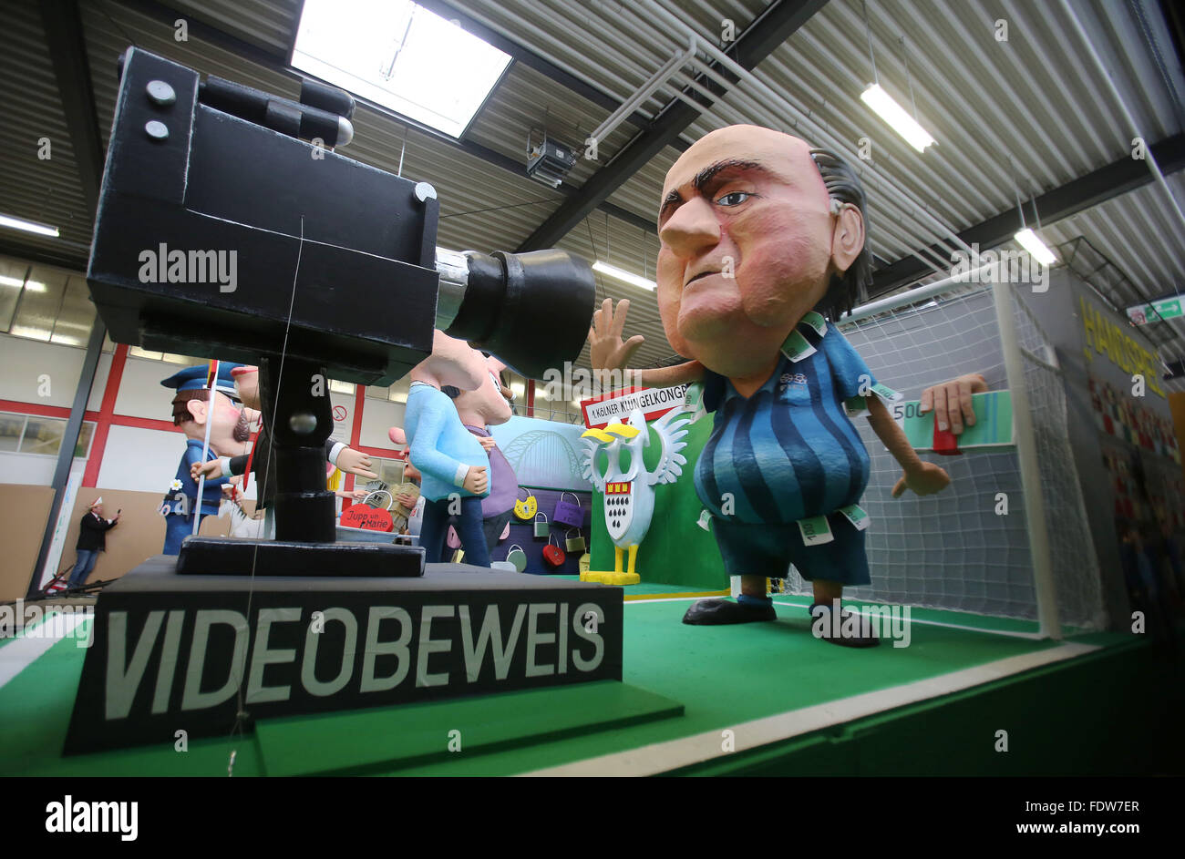 Cologne, Germany. 02nd Feb, 2016. A soccer-themed float featuring a ...
