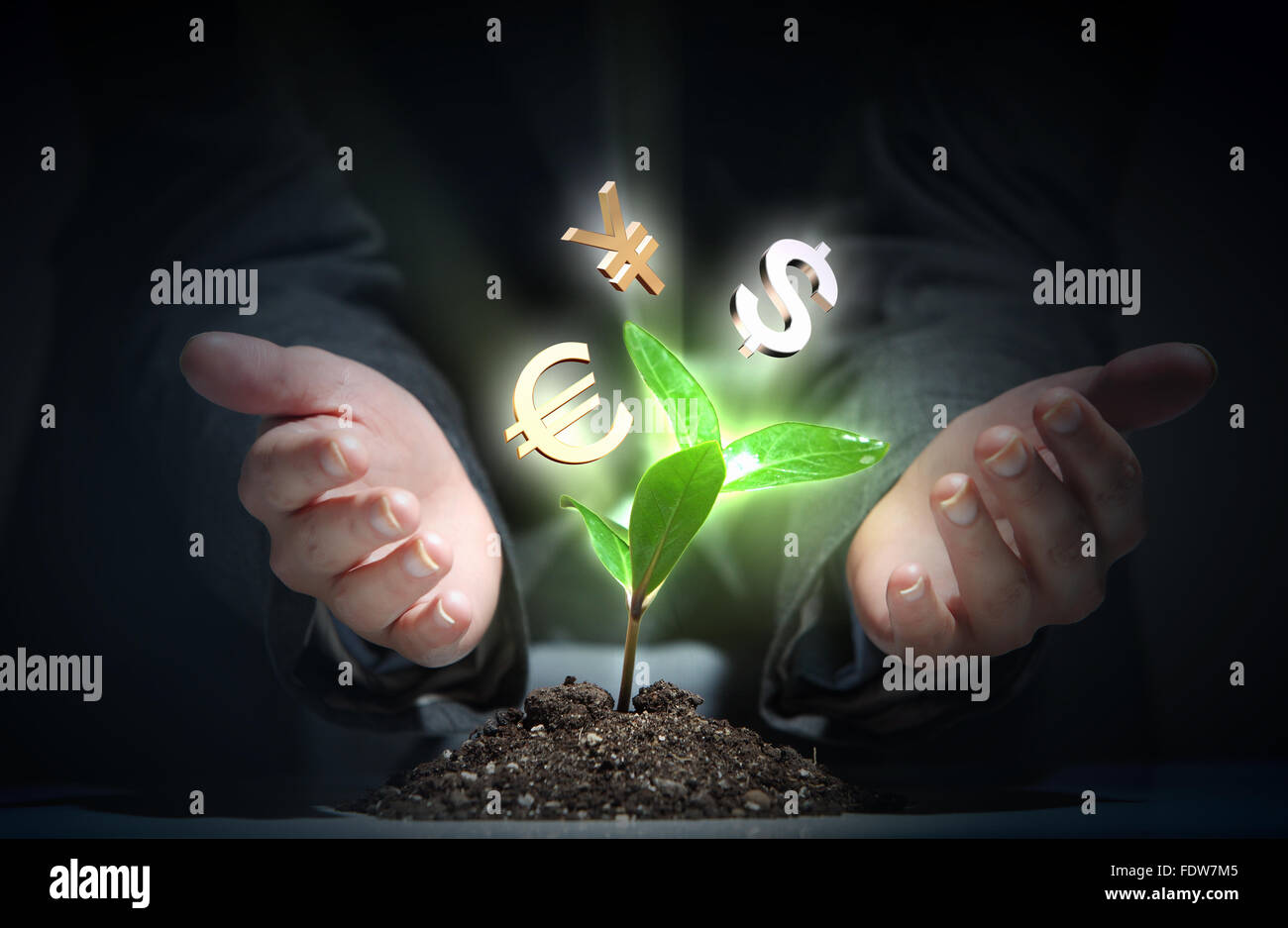 Money Sprouting - finance and money symbols sprouting from stems Stock ...