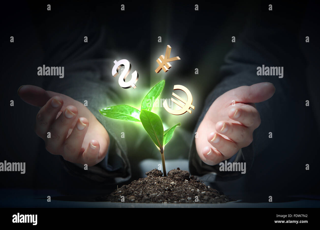 Money Sprouting - finance and money symbols sprouting from stems Stock ...