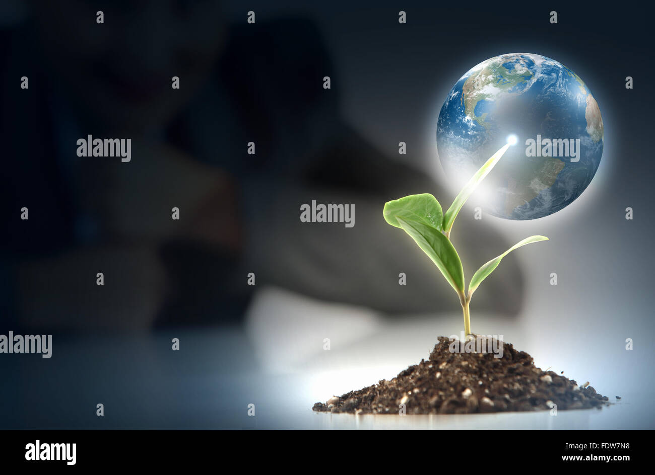 hands, the young sprout and our planet Earth Stock Photo - Alamy