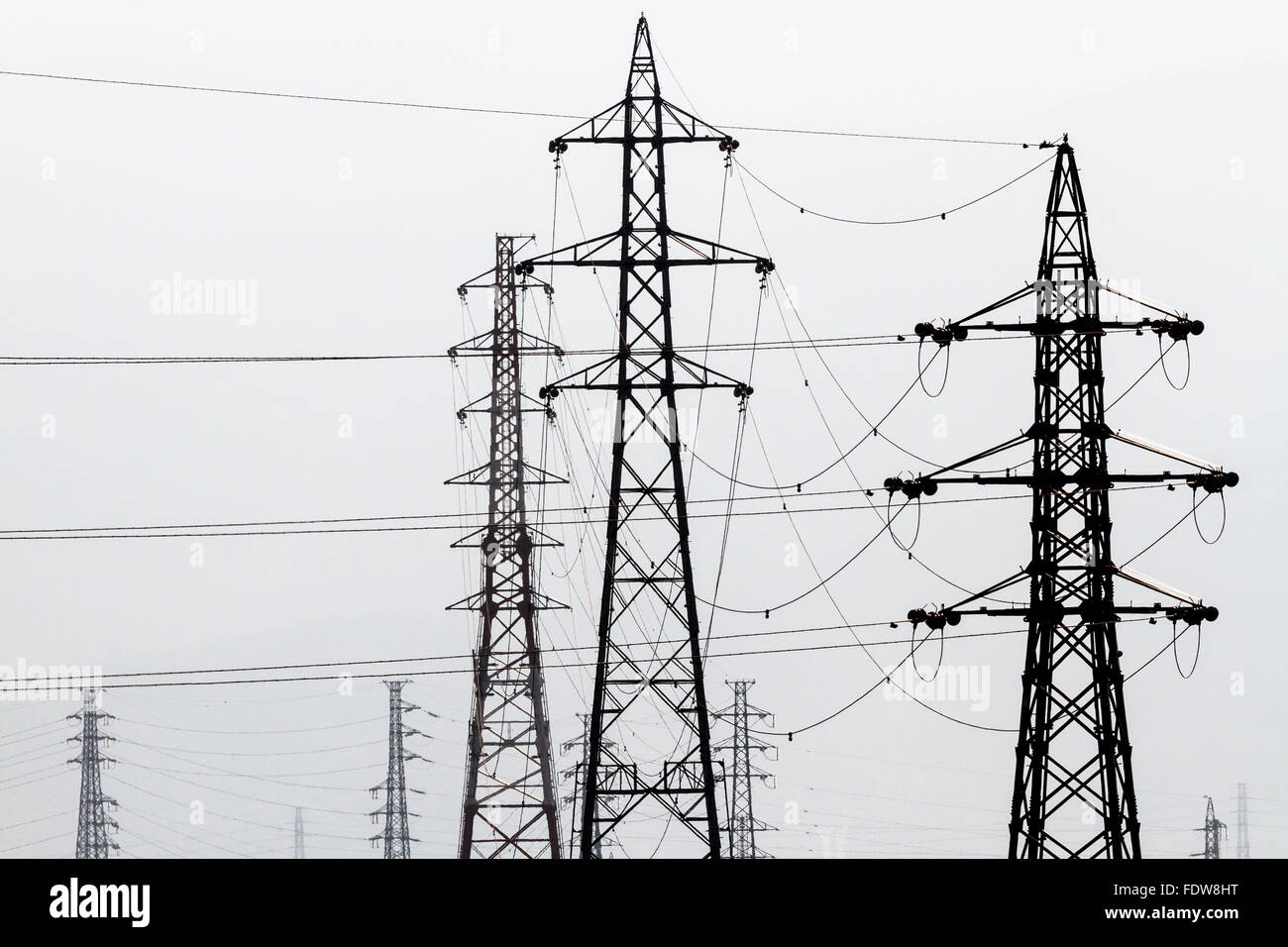 Graphic image of electricity pylons in rural Kanagawa, Japan Stock ...