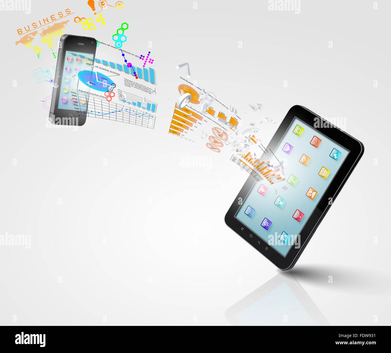 Modern communication technology illustration with mobile phone and high ...