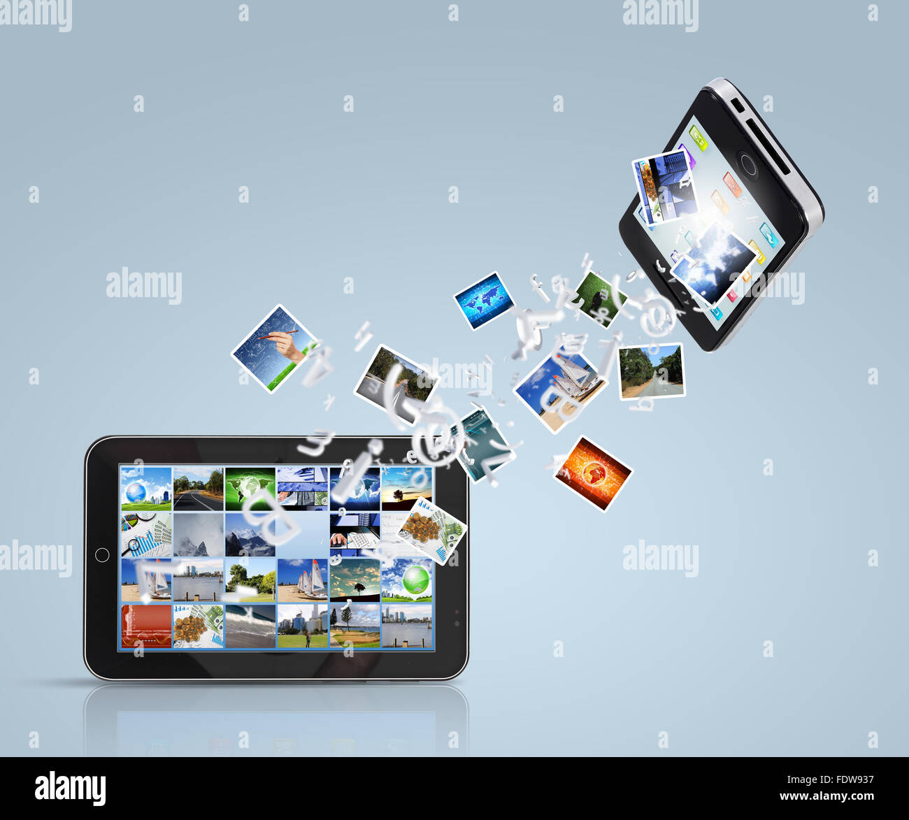 Modern communication technology illustration with mobile phone and high ...