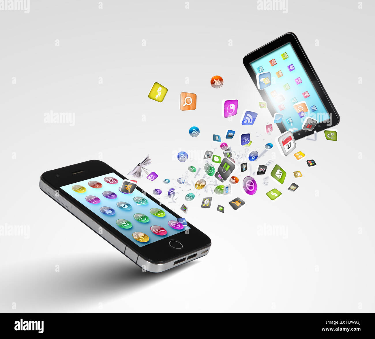 Modern communication technology illustration with mobile phone and high ...
