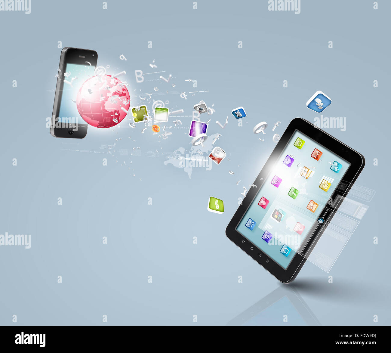 Modern communication technology illustration with mobile phone and high ...