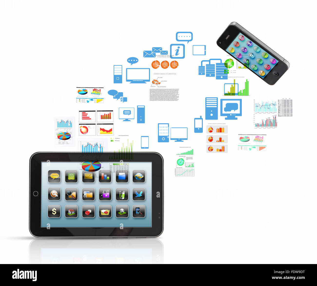 Modern communication technology illustration with mobile phone and high ...