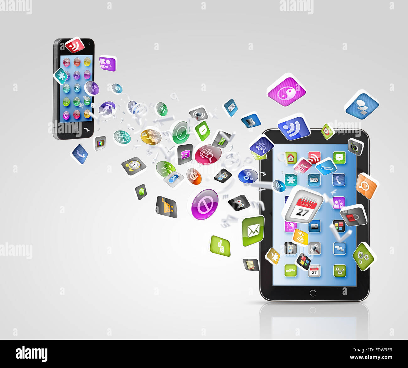 Modern communication technology illustration with mobile phone and high ...