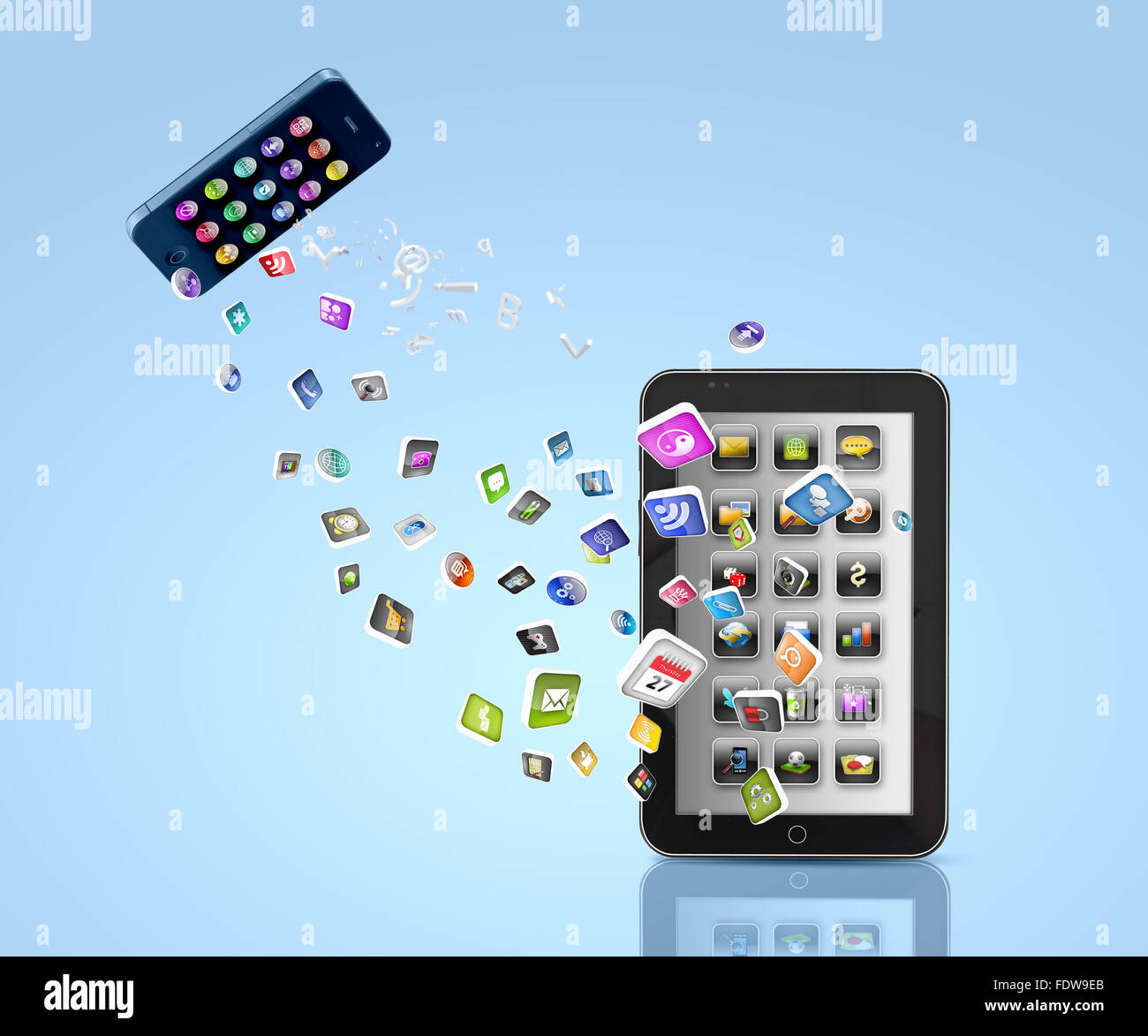 Modern communication technology illustration with mobile phone and high ...