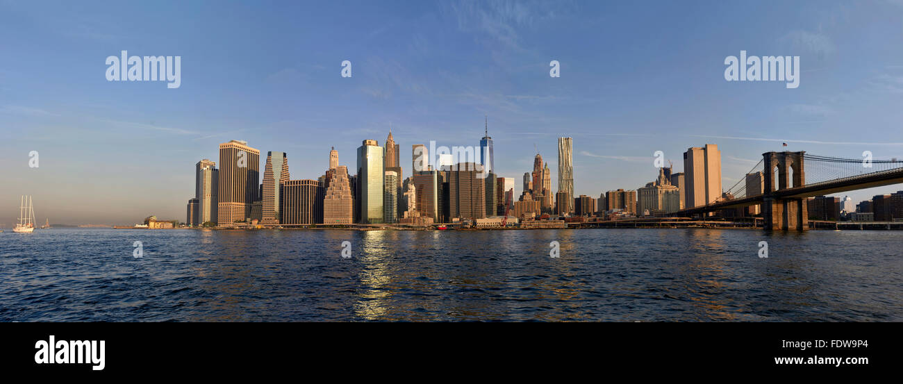 High quality NYC Manhattan and Brooklyn bridge sunrise panorama from ...