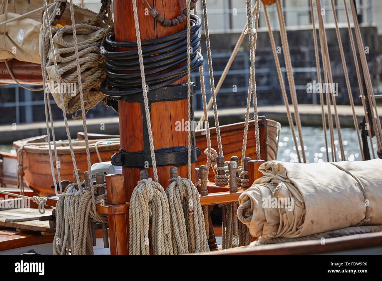 A detail of the rigging on 'Irene', an old sailing trading ketch in The ...