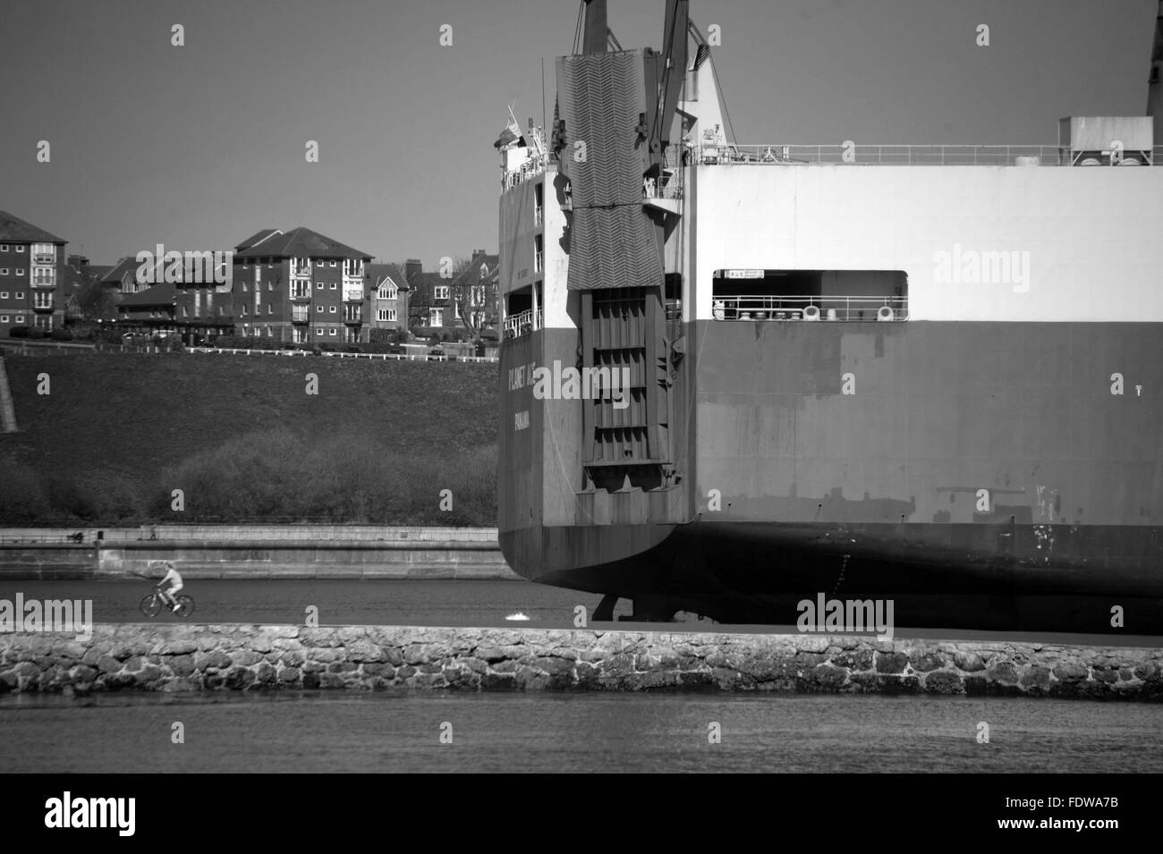 Big white cargo ship Black and White Stock Photos & Images - Alamy