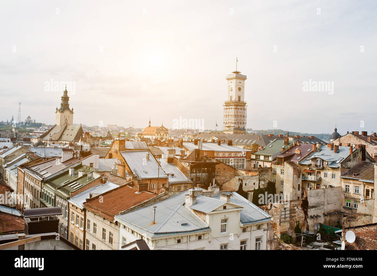 Panorama of old city Lviv, high castle. Ukraine Stock Photo - Alamy