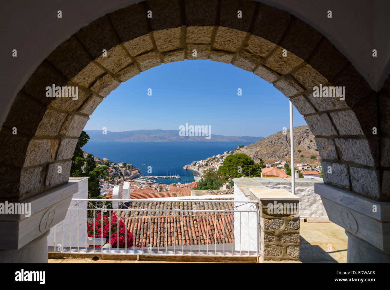 Views over the Gulf of Hydra from the Church of Saint Konstantinos of ...