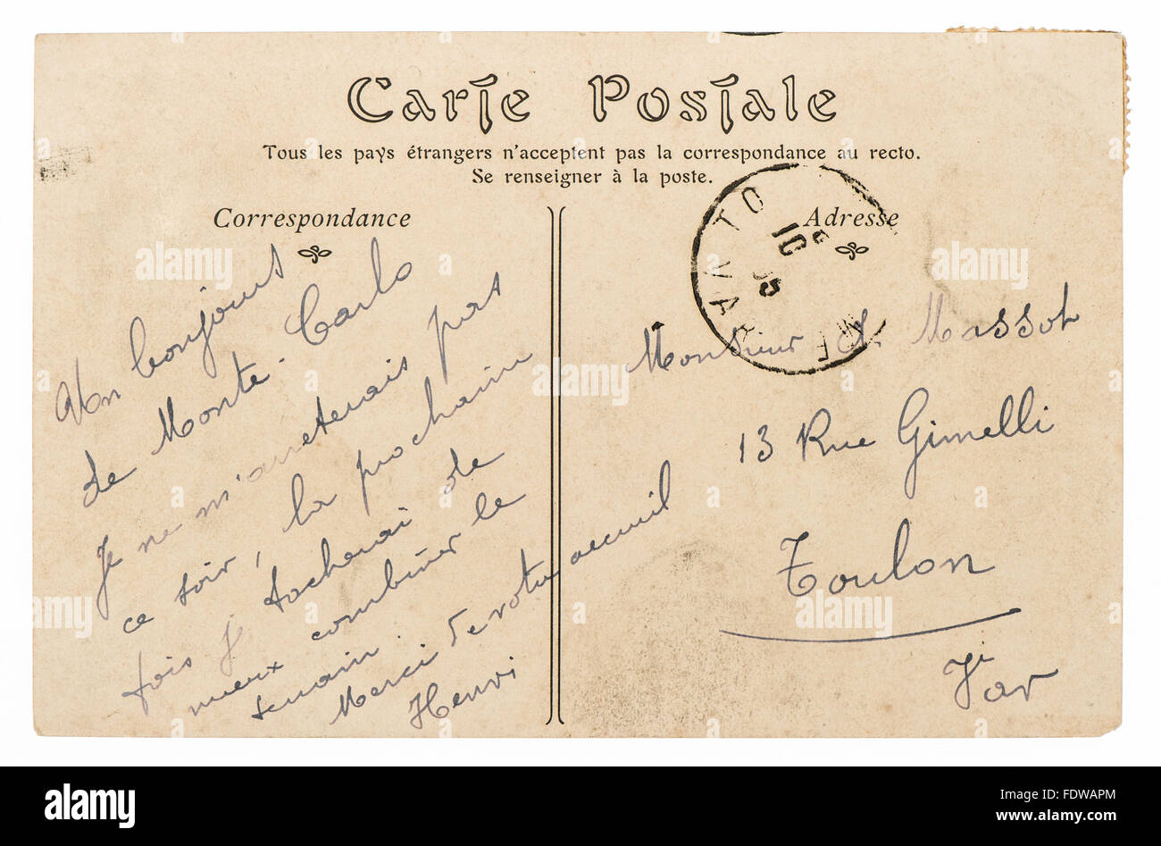 Vintage handwritten postcard mail with unreadable undefined text. Used ...