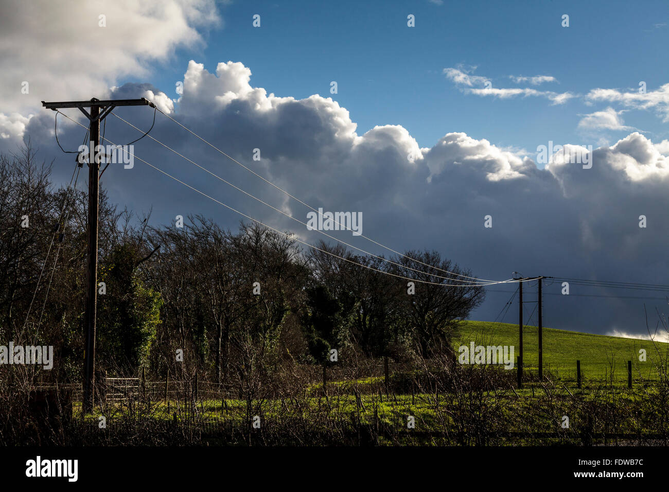Power lines in a field opposite the A473 near Pontypridd in South Wales ...