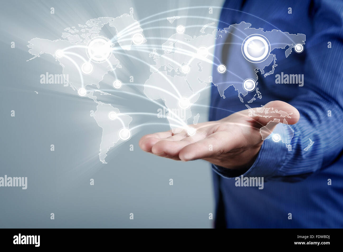 Hand pressing abstract virtual buttons on touchscreen Stock Photo - Alamy