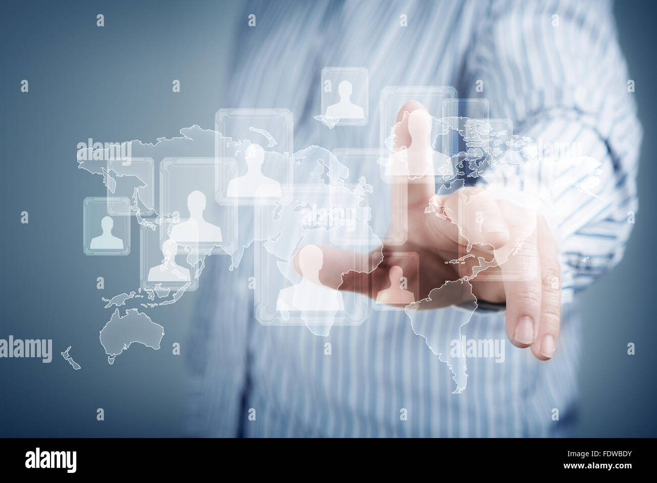 Hand pressing abstract virtual buttons on touchscreen Stock Photo - Alamy