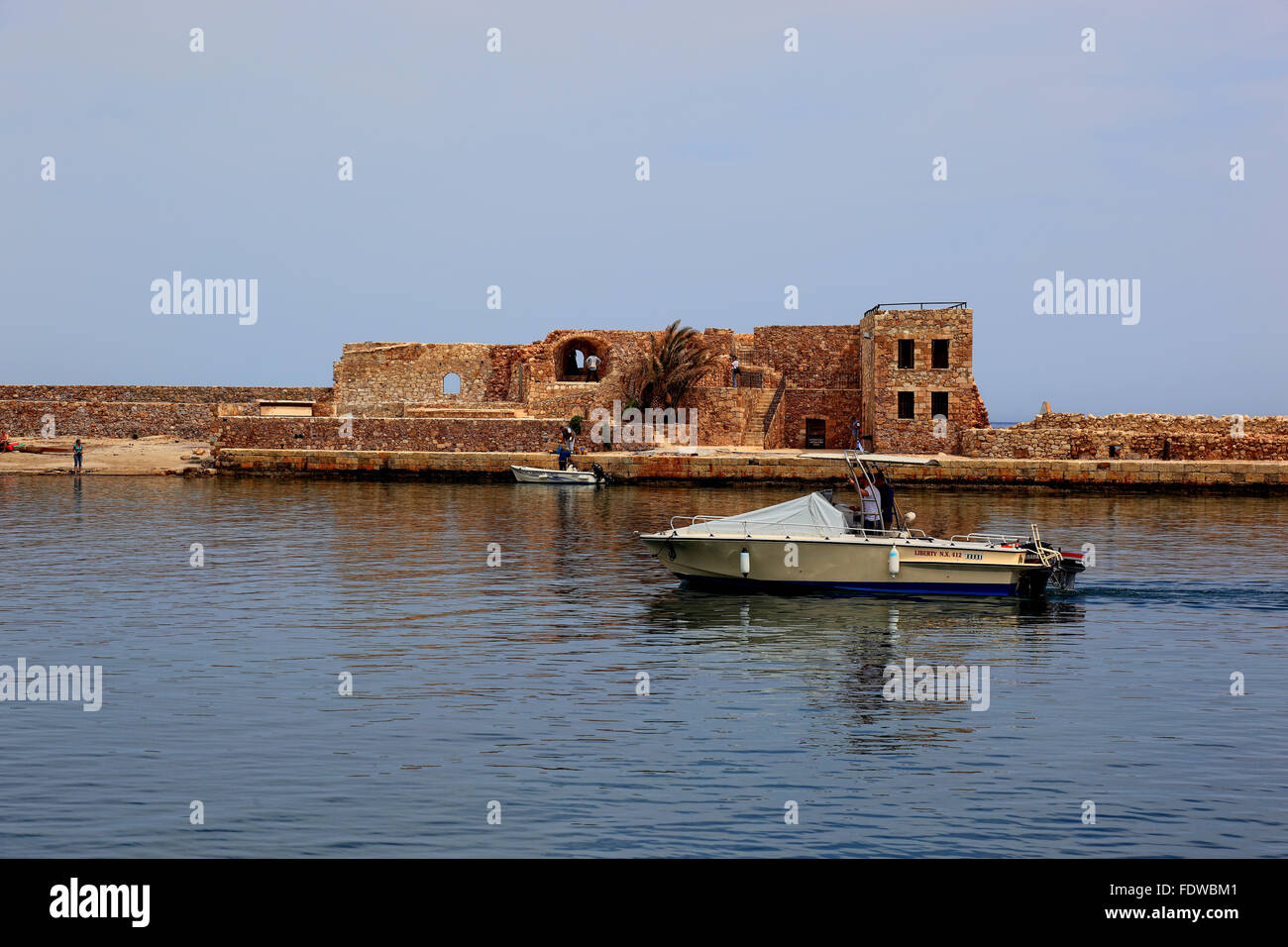 Crete, port Chania, boat in the harbour Stock Photo - Alamy