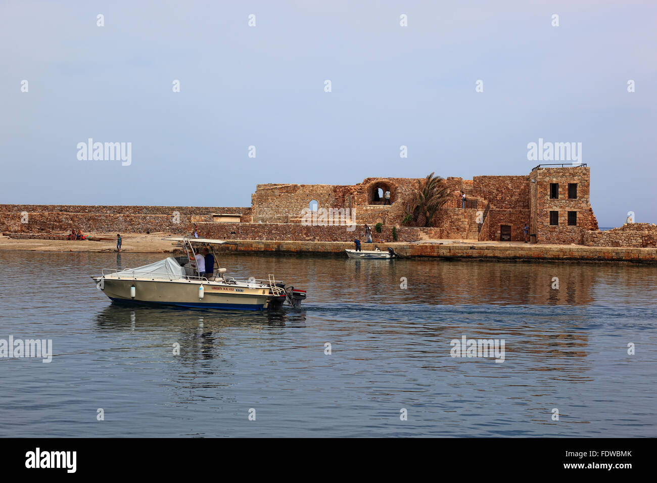 Crete, port Chania, boat in the harbour Stock Photo - Alamy