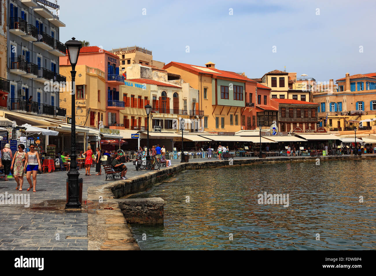 Crete, port Chania, restaurant in the Old Town in the harbour Stock ...
