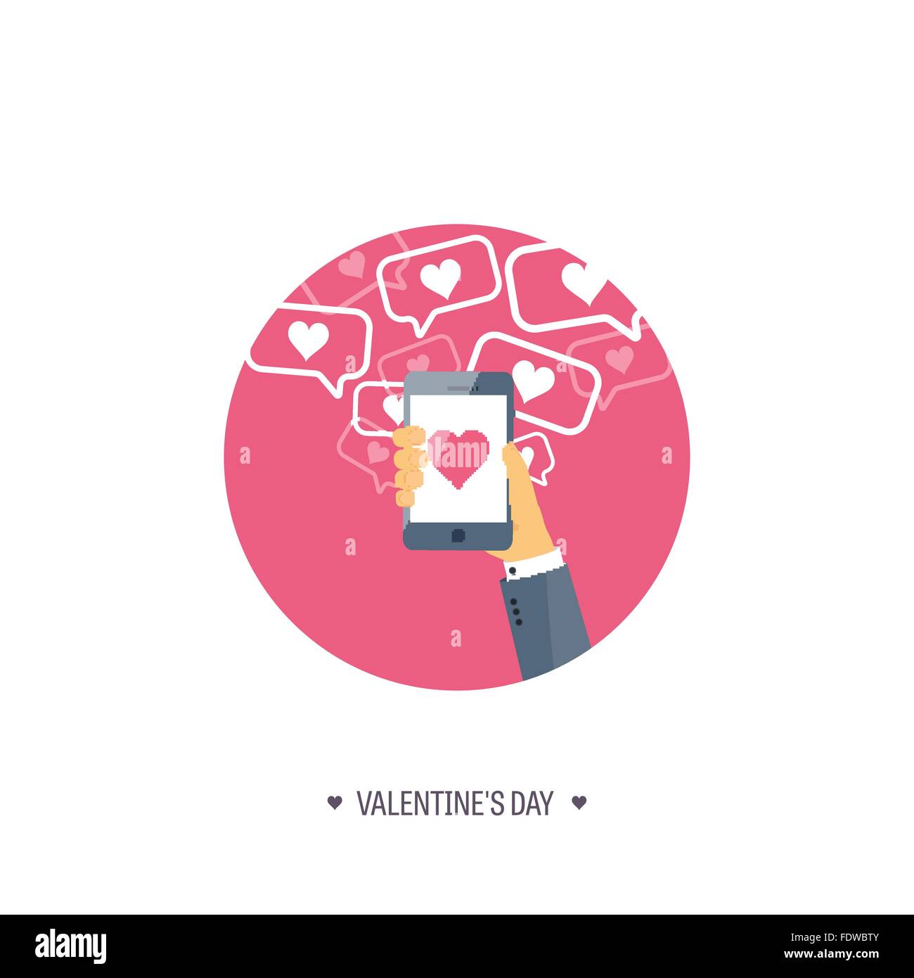 Vector illustration. Flat background with smartphone. Love, hearts ...