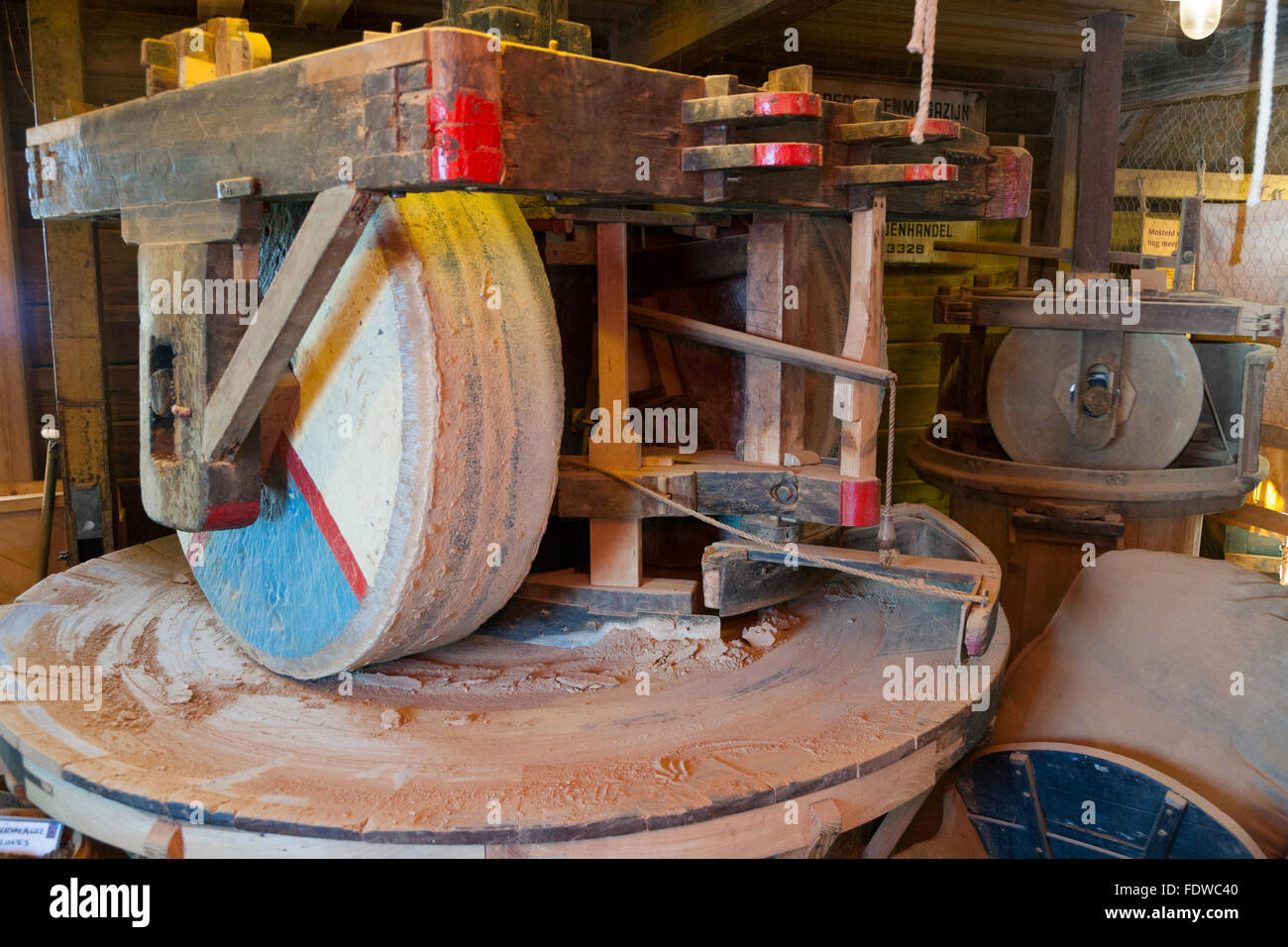 Workings inside Spice Windmill De Huisman, with three pairs of ...