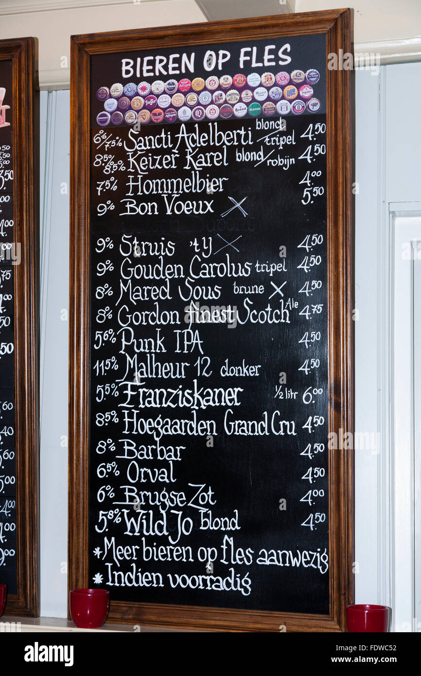 Menu And Price List For Bottled Beer Beers On Black Board In A Bar In