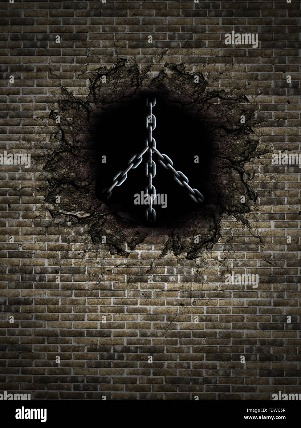 Illustration of peace sign made of metal chain in brick wall Stock ...