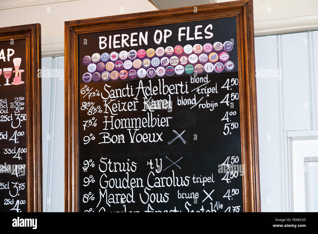 Menu And Price List For Bottled Beer Beers On Black Board In A Bar In