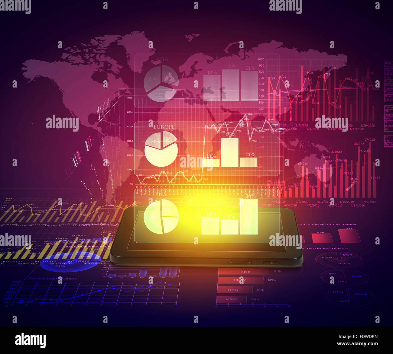 Pads with color diagrams and color shining on background Stock Photo ...