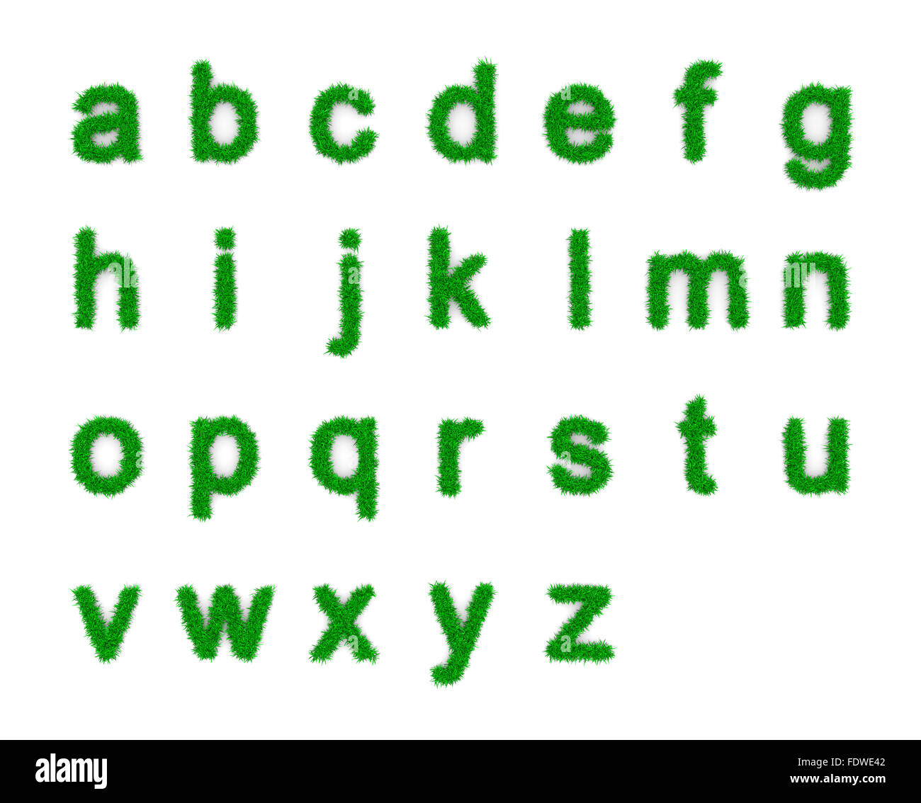 Grass Alphabet Small Letters Shapes on White Background 3D Illustration ...