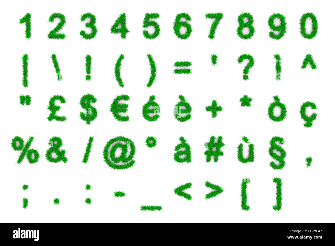 Grass Numbers and Symbols Shapes on White Background 3D Illustration ...