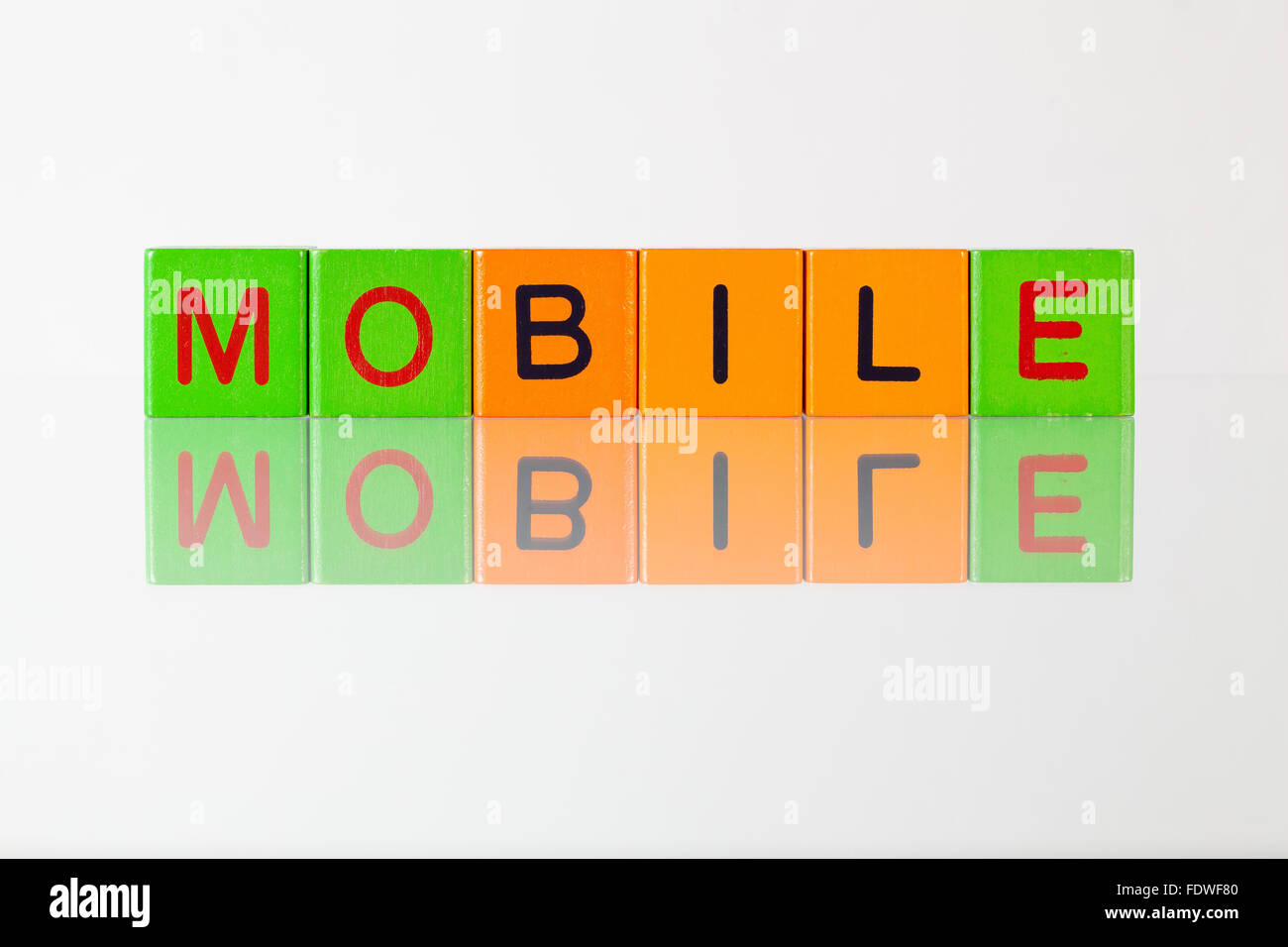 Mobile - an inscription from children's wooden blocks Stock Photo - Alamy