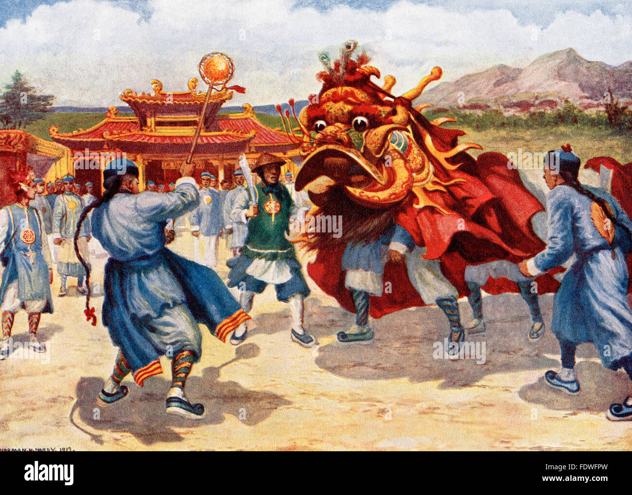 A Chinese death ceremony involving men dressed as a dragon which tries ...