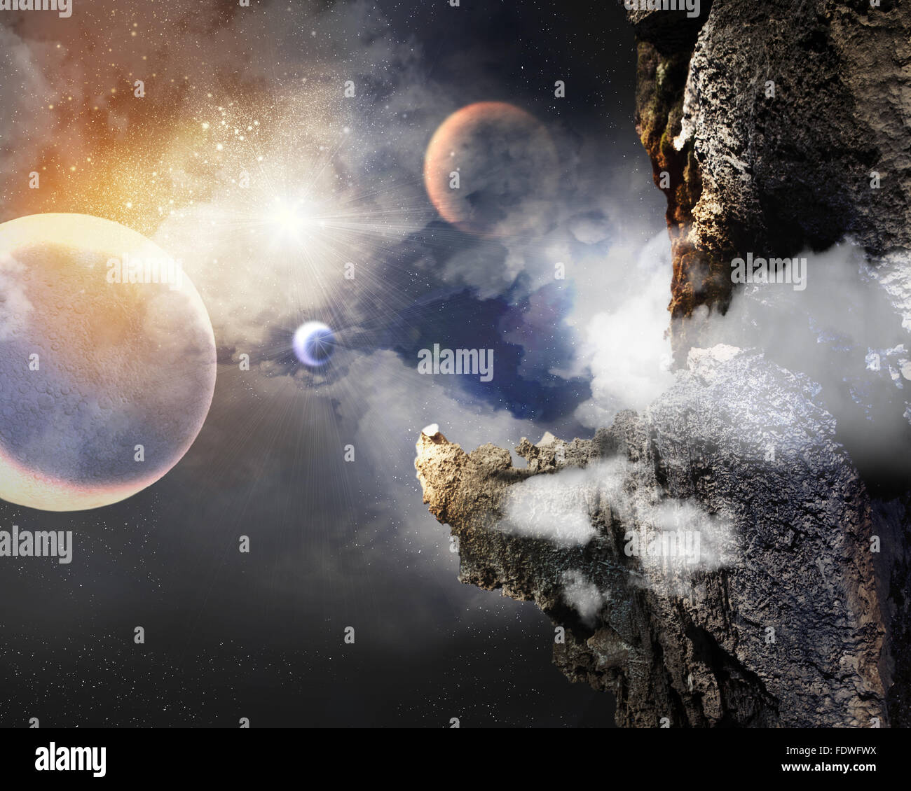Image of planets in fantastic space against dark background Stock Photo ...