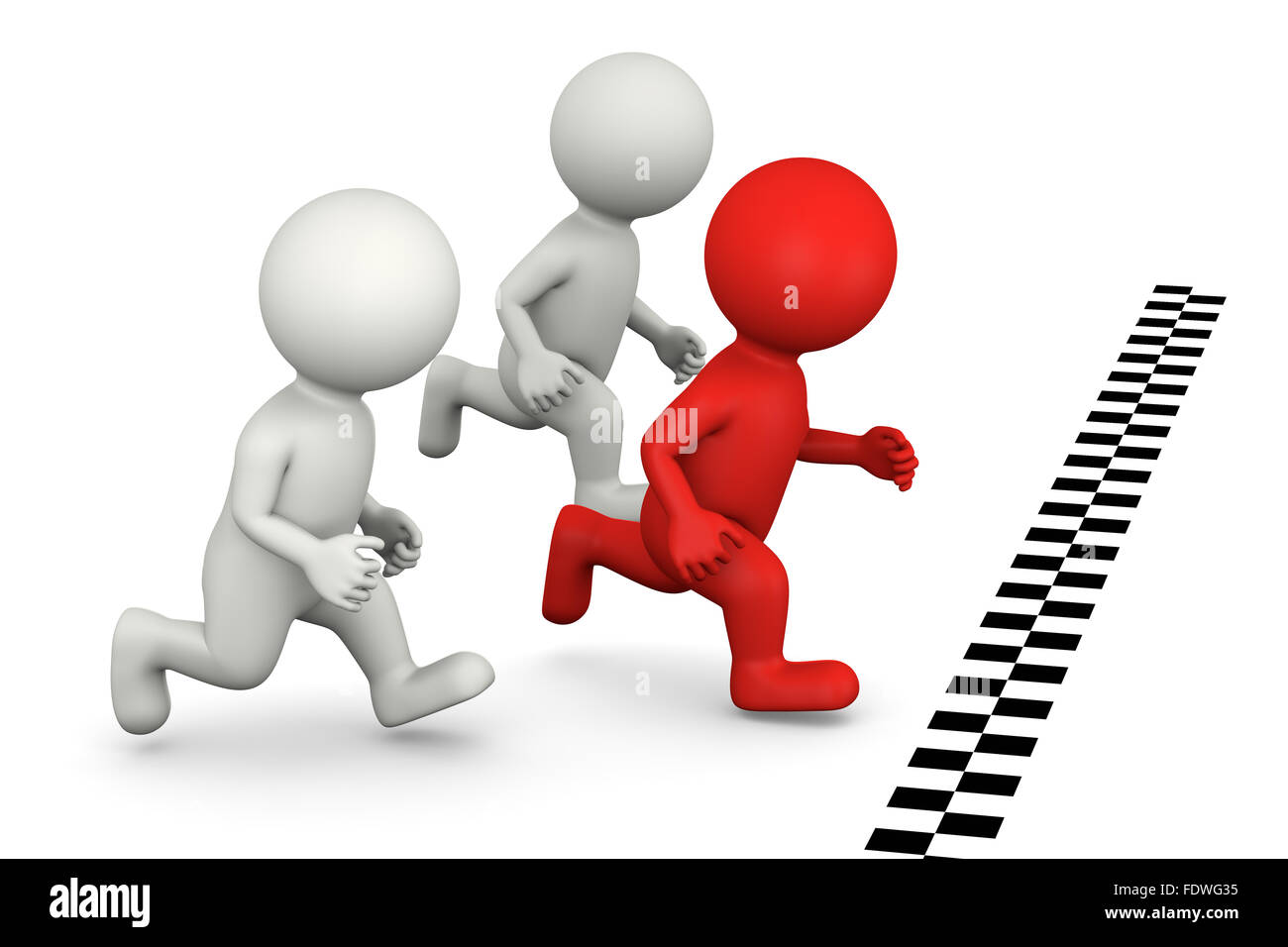 3D White Runners Characters and One Red Winning the Foot Race ...