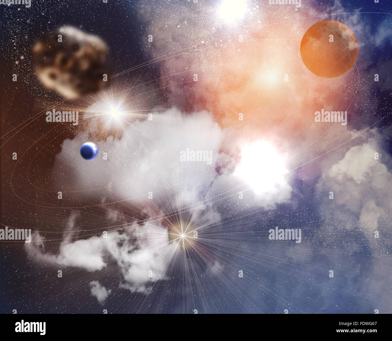 Image of planets in fantastic space against dark background Stock Photo ...