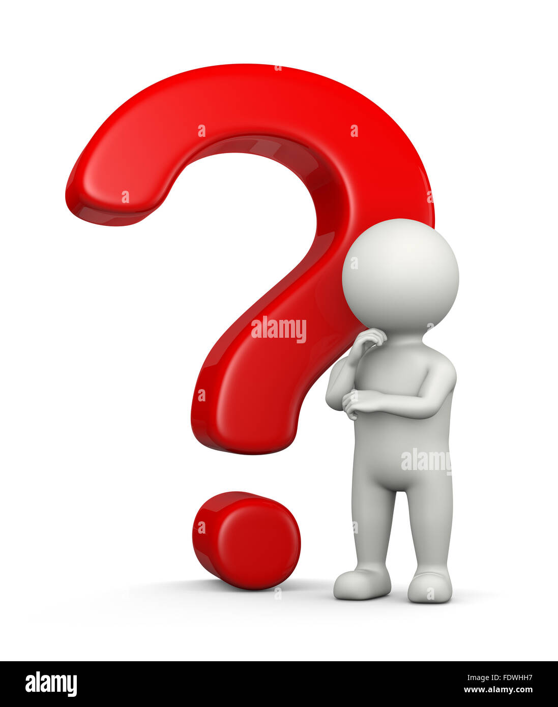 White 3D Character in Front of a Big Red Question Mark Illustration on ...