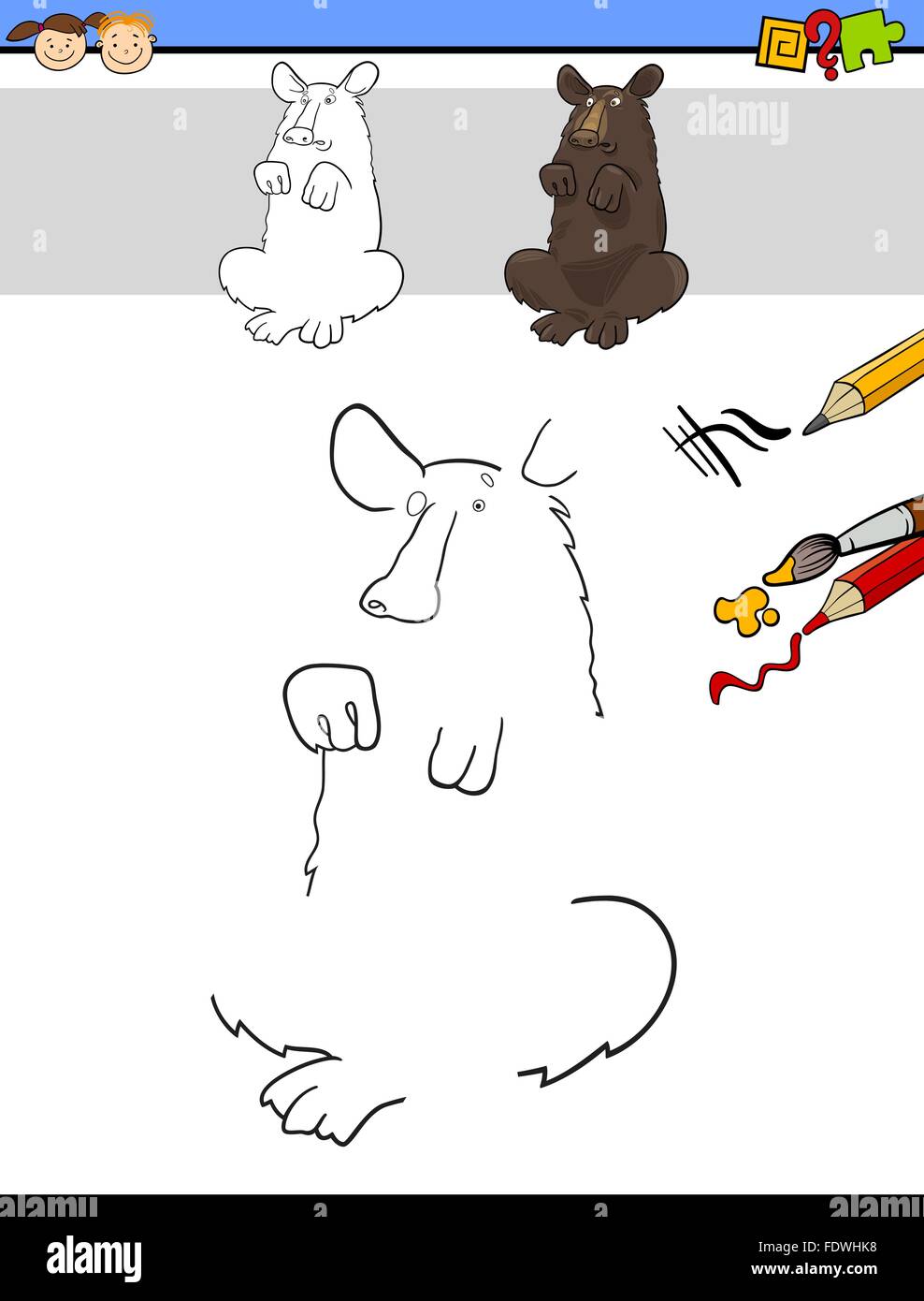 Cartoon Illustration of Drawing and Coloring Educational Task for ...