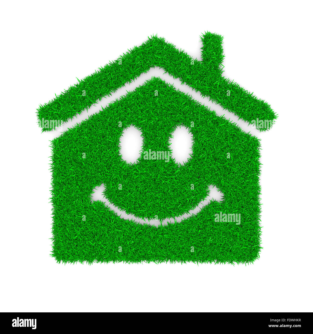 Grass Smiling Home Sign Shape on White Background 3D Illustration Stock ...