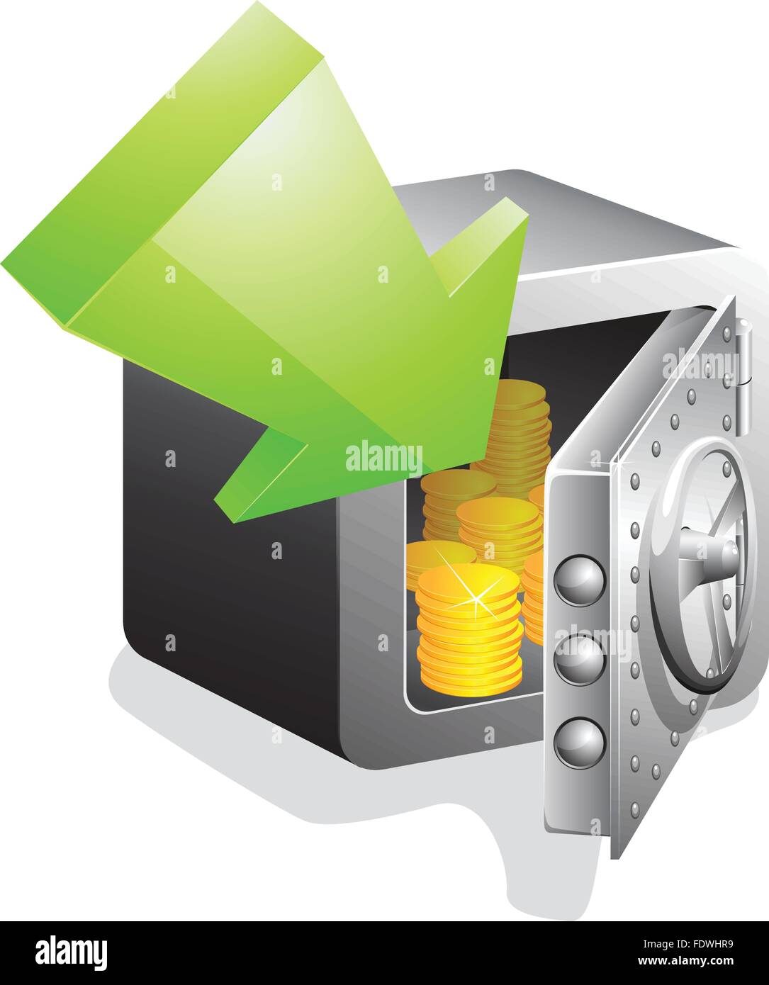 open safe with gold coins and green arrow Stock Vector Image & Art - Alamy
