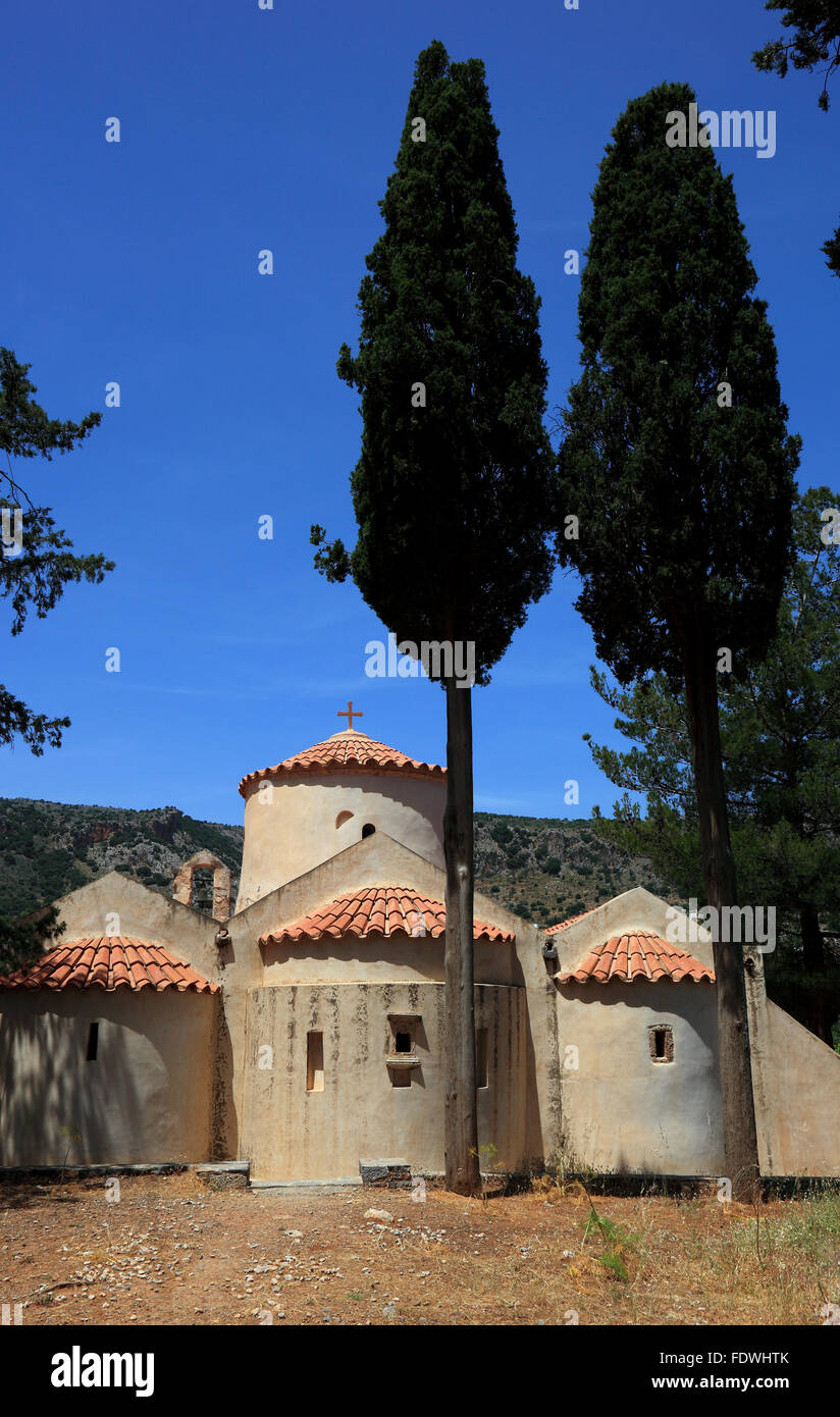 Crete, Byzantine church Panigia Kera with Kritsa, dome church, back of ...