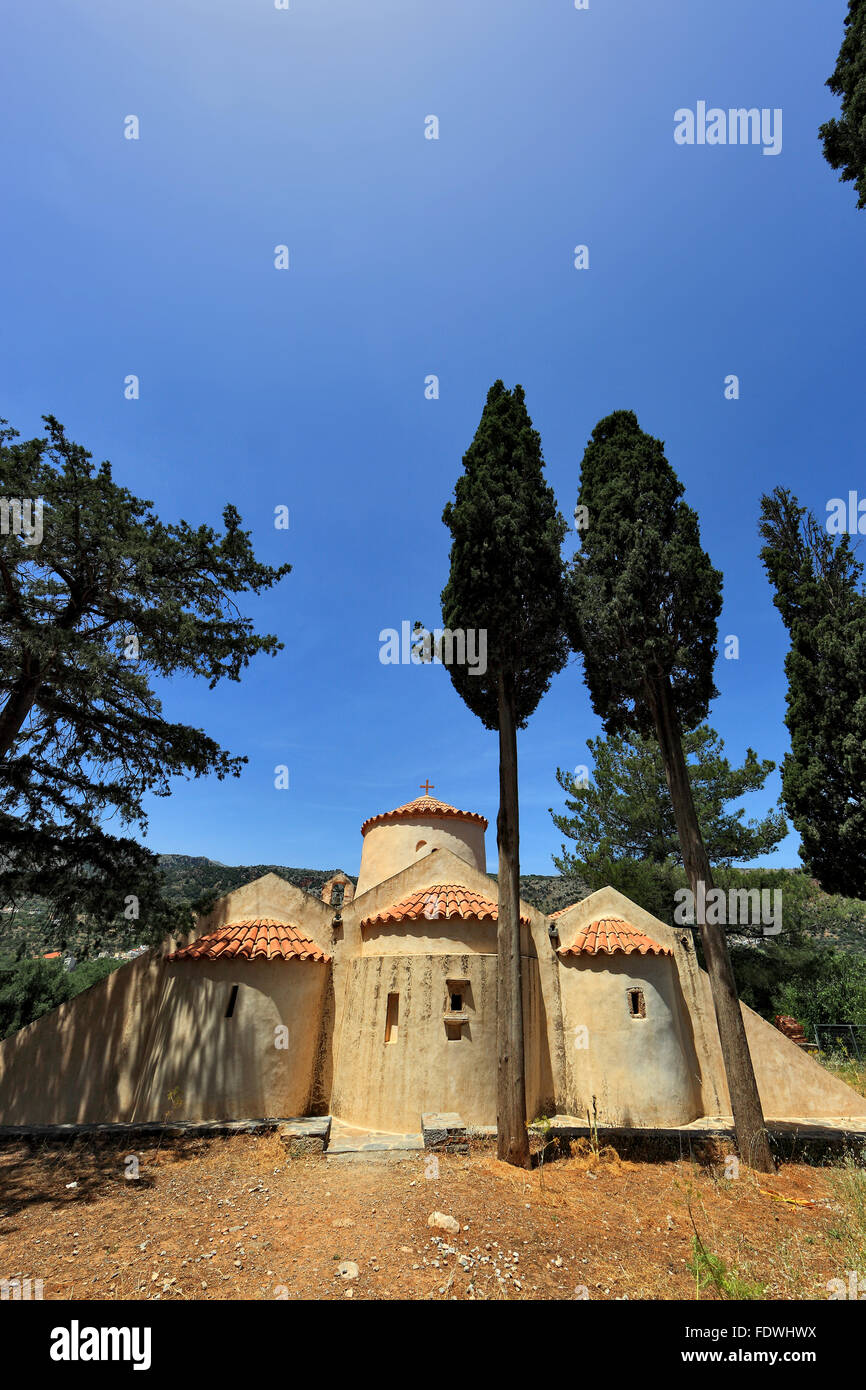 Crete, Byzantine church Panigia Kera with Kritsa, dome church, back of ...