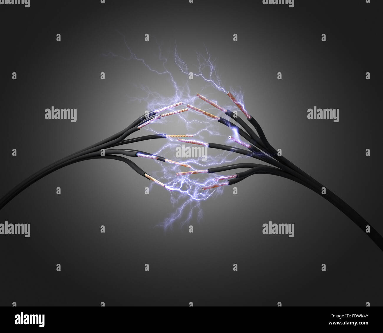 3d electric power cord and spark Stock Photo - Alamy