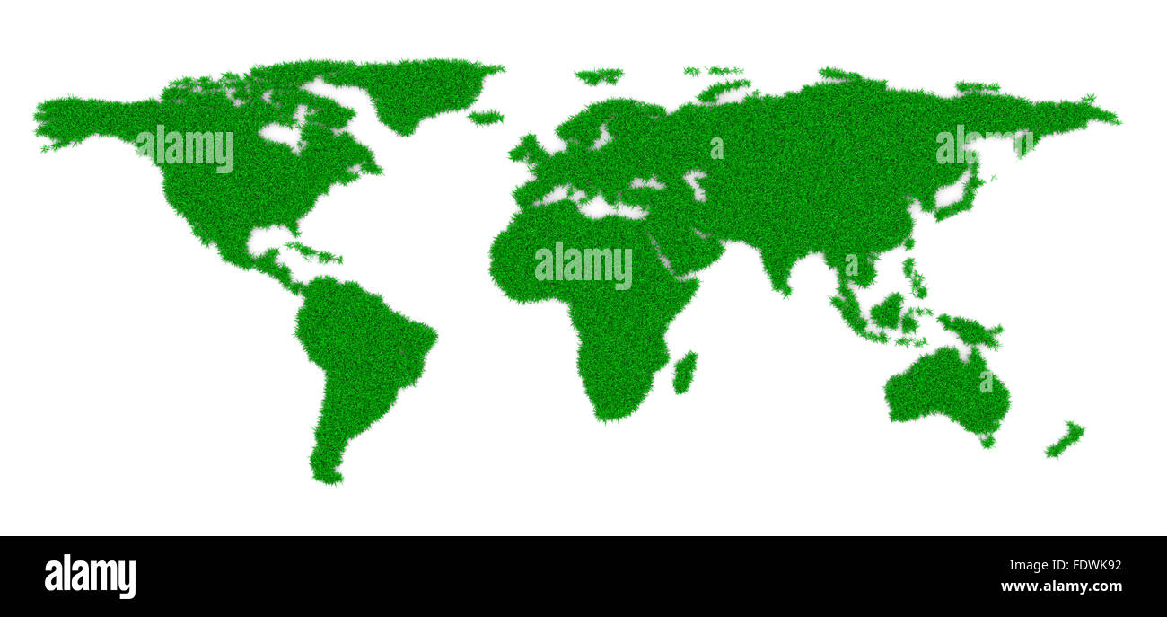 Grass World Map Shape on White Background 3D Illustration Stock Photo ...
