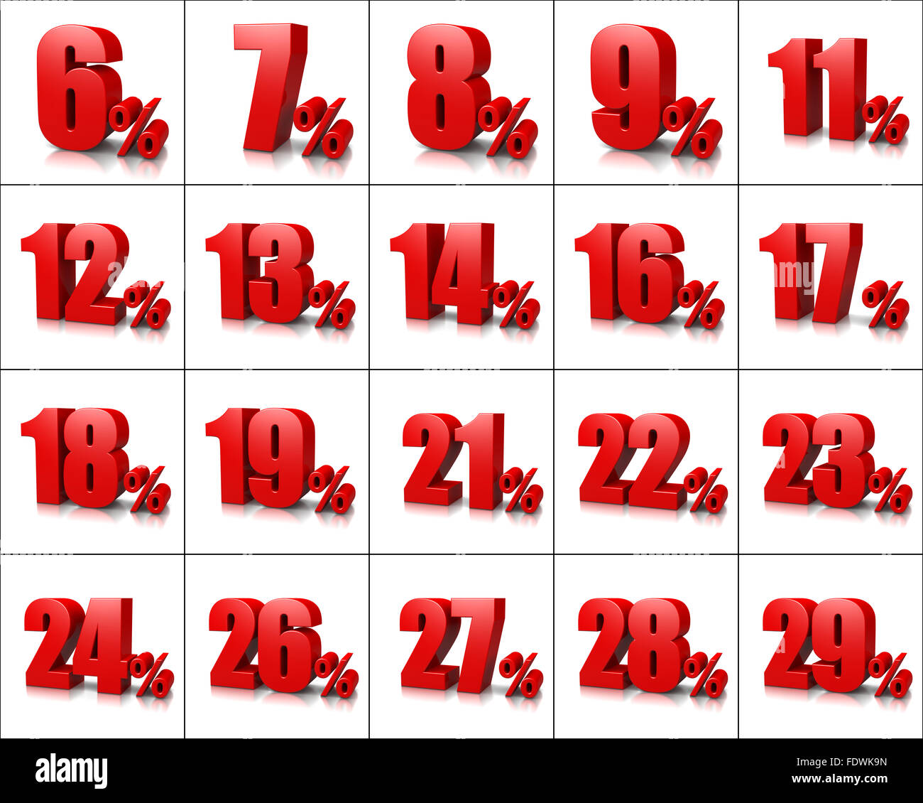 Red Percentage Numbers Series on White Background Illustration Stock ...