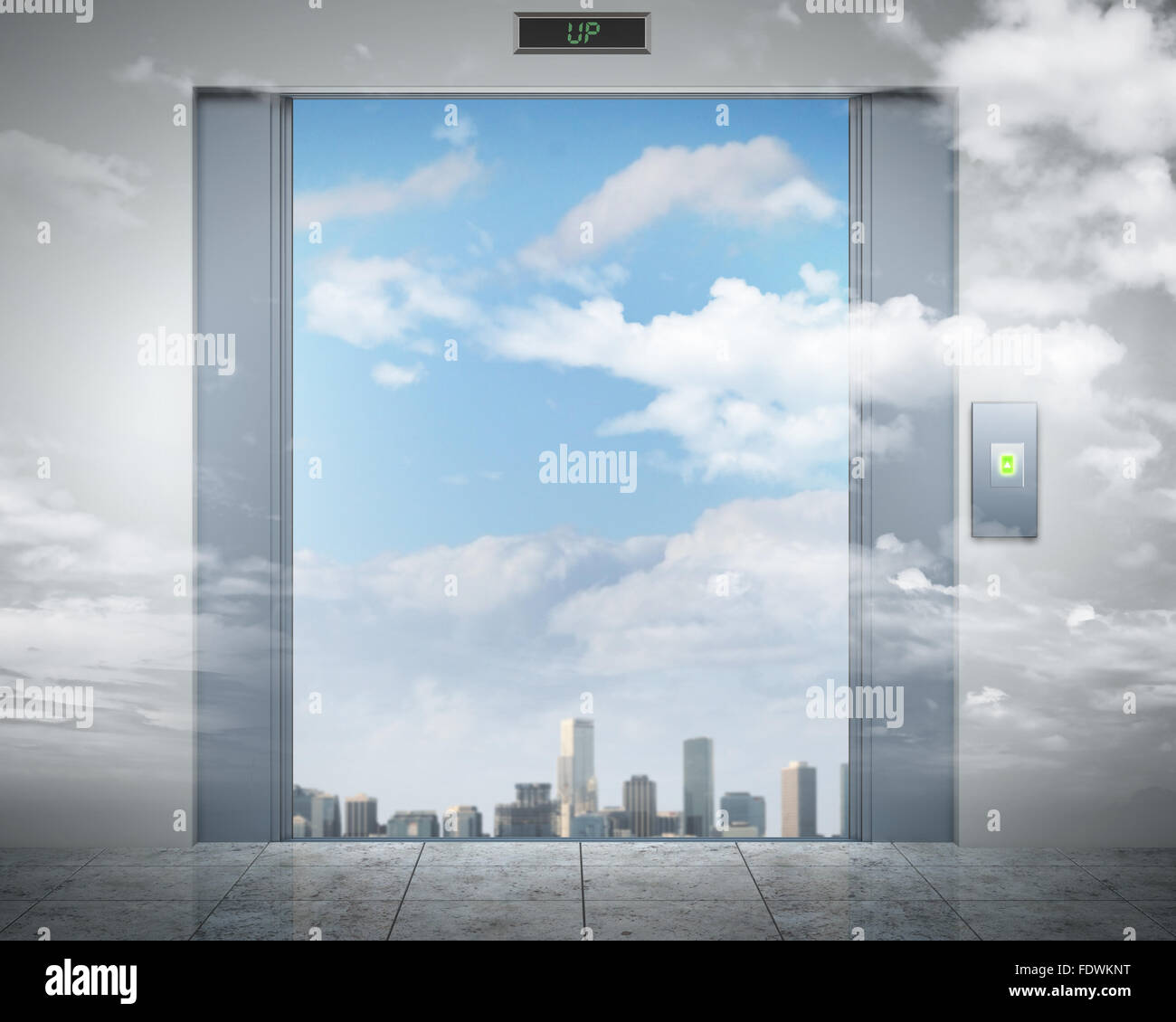 the elevator doors and the natural landscape behind them Stock Photo ...