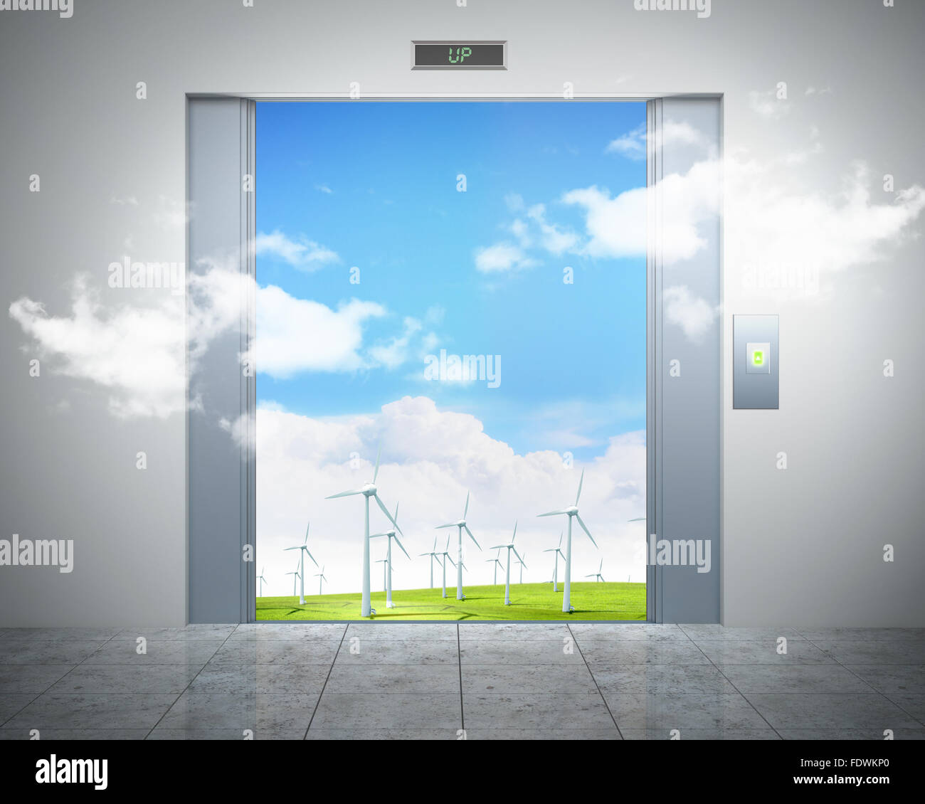 the elevator doors and the natural landscape behind them Stock Photo ...